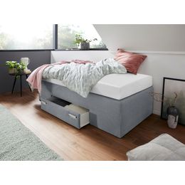 Boxspringbett, grau, B:90cm L:200cm, Bezug Bett: Feinstrukturstoff (77% Polyester, 23%Viskose) oder Microfaser (100% Polyester);Bonnellfederkernmatratze: 100%Polyester;Kaltschaummatratze: 100% Polyester, Bezug abnehm- und waschbar bis 60C, Westfalia Schlafkomfort, Komplettbetten, Boxspringbett, mit integrierter Schublade, frei im Raum stellbar