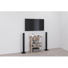 Media-Regal FMD "Variant", braun (eiche nb), B:65cm H:85cm T:40cm, Holzwerkstoff, Regale, Regal auf Rollen, Multimedia, TV, Hifi, 3 Böden, 65 cm breit