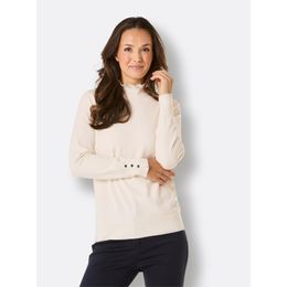 CREATION L PREMIUM Wit Damen Stehkragenpullover mit R&uuml;schenverzierung, champagner, Gr&ouml;&szlig;e 40