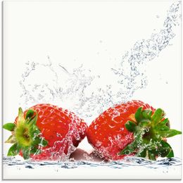 Glasbild Artland "Erdbeeren mit Spritzwasser", rot (farbe bild(er): rot), B:20cm H:20cm, Bilder, in verschiedenen Größen