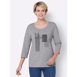 WITT Damen 3/4-Arm-Shirt mit grafischem Druck, steingrau-schwarz-meliert, Größe 54