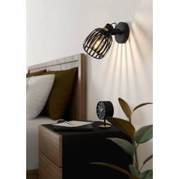 Eglo Deckenspot "GIRONA Wandstrahler, Stahl, IP20, E27, Wohnzimmerlampe, Flurlampe", schwarz (schwarz, messing, gebürstet), 1, Ø 0cm H: 15cm, 1 Stk., Leuchten, Spot, L19 x B14 x H15 cm, schwarz, messing-gebürstet, 1X40W exkl., Wandlampe