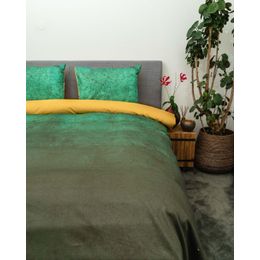 Bettwäsche Kayori "Shima", grün, B/L: 155cm x 220cm, 1 Stk., 1 Stk., Mako-Satin, B/L: 80cm x 80cm, 2 Stk., Mako-Satin, Obermaterial: 100% Baumwolle, Bettwäsche, Hergestellt aus GOTS-zertifizierter Bio-Baumwolle