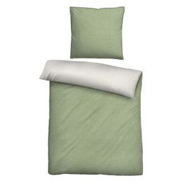 Wendebettwäsche Biberna "Hermal", grün (pistaziengrün), B/L: 155cm x 220cm, 1 Stk., 1 Stk., Flanell, B/L: 80cm x 80cm, 2 Stk., Flanell, Obermaterial: 100% Baumwolle, Bettwäsche, Flanell in Melangeoptik, Winterbettwäsche, Made in Germany