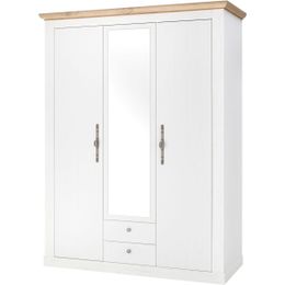 Kleiderschrank Home Affaire "WESTMINSTER Wäscheschrank in 2 Farben, Landhausschrank Metallgriffe", weiß (pinie weiß dekor), B:149cm H:203cm T:63cm, Schränke, Drehtürenschrank mit Spiegel, Schlafzimmerschrank, 149 cm breit