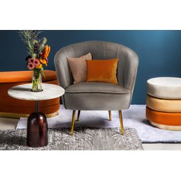 Sessel Kayoom "Loulan 125, gemütlicher Cocktail-Sessel, edler Samtbezug", grau (taupe), B:76cm H:78cm T:67cm, Bezug:100% Polyester (Samt) Korpus:Sperrholz Gestell:Eisen, Sessel, Cocktail-Sessel, Rückenlehne mit Ziernaht, Metallbeine in Gold