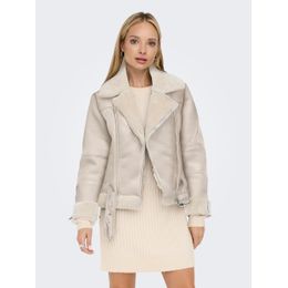 Lederimitatjacke Only "ONLAGNETE FAUX LEATHER BIKER JKT OTW", Damen, Gr. M, grau (pumice stone), Web, Obermaterial: 85% Polyester, 10% Baumwolle, 5% Viskose, unifarben, Jacken, im Biker-Style