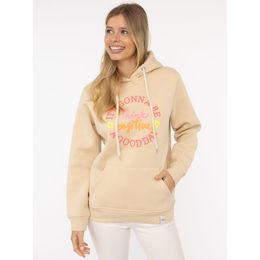 Sweatshirt Zwillingsherz, Damen, Gr. L/XL (L/XL), beige, Sweatware, Obermaterial: 50% Baumwolle, 50% Polyester, unifarben, normal normal, ohne Ausschnitt, angesetztes Bündchen, Sweatshirts, Kapuze, Langarm, Kordelzug, Stickerei vorn, modisch