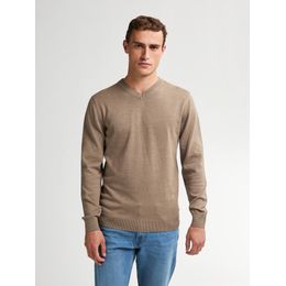 V-Ausschnitt-Pullover PETROL INDUSTRIES "V-Neck Basi", Herren, Gr. XL, oak, Feinstrick, Obermaterial: 50% Baumwolle, 50% Polyacryl, unifarben, regular fit normal, V-Ausschnitt, Bündchen, Pullover, Materialmix mit Baumwollanteil