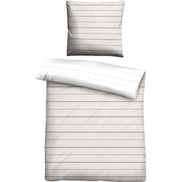 Wendebettwäsche Biberna "Combinate in Gr. 135x200, 155x220 oder 200x200 cm", grau (taupe, streifen), B/L: 135cm x 200cm, 1 Stk., 1 Stk., Mako-Satin, B/L: 80cm x 80cm, 2 Stk., Mako-Satin, Obermaterial: 100% Baumwolle, Bettwäsche, Bettwäsche aus Baumwolle, zeitlose Bettwäsche mit Wendeoptik
