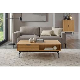 Couchtisch Salesfever "Visby Coffeetableh für stilvolles Wohnen", beige (natur, schwarz, schwarz, natur), B:120cm H:40cm T:60cm, MDF, Eiche Echtholzfurnier, Metall (Eisen), Tische, Eiche Echtholzfurnier