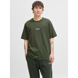 Jack & Jones T-Shirt JACK & JONES "JJESOHO TEE SS CREW NECK NOOS", Herren, Gr. L, duffel bag, Single Jersey, Obermaterial: 100% Baumwolle, bedruckt, relaxed fit normal, Rundhals, Shirts, mit stylischen Print