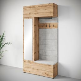 Garderoben-Set Inosign "TEJO", votan eichefarben, votan eichefarben, B:115cm H:37,5cm T:231,9cm, Spanplatte, Kastenmöbel-Sets, Mit Spiegel, gepolsterte Sitzbank, Türanschlag links/rechts wechselbar