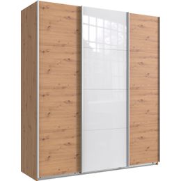 Schwebetürenschrank wimex "Norderstedt", weiß (artisan eiche nachbildung, glas weiß), B:180cm H:210cm T:64cm, Spanplatte, Schränke, INKLUSIVE 2 Stoffboxen und 2 zusätzliche Einlegeböden, mit Glastür
