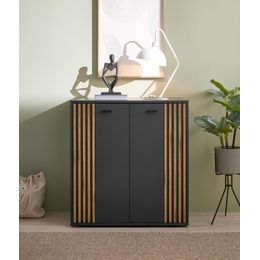 HBZ-MEBLE Sideboard HBZ "Dublin Kommode, BxHxT 80x86x38cm", grau (anthrazit, evoke oak), B:80cm H:86cm T:38cm, Holzwerkstoff, Sideboards, Breite 80cm, Softclose, Metallgriffe