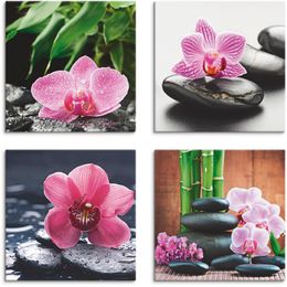 Leinwandbild Artland "Orchidee Zenstein Tropfen Spa Konzept", pink (farbe bild(er): pink), B:30cm H:30cm, Leinwand, MDF, Bilder, 4er Set, verschiedene Größen