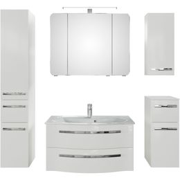 Badmöbel-Set SAPHIR "Serie 4005, vormontiert, Glaswaschbecken, Spiegelschrank", weiß (lack polarweiß hgl, weiß hgl), Holzwerkstoff, Kastenmöbel-Sets, Badezimmer-Set mit Unterschrank, Hängeschrank, Hochschrank, Türdämpfer