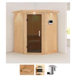 Sauna Karibu "Nanna", beige (naturbelassen), Bio-Kombiofen, externe Steuerung, 3,6 kW, Saunen, 3,6-kW-Bio-Plug & Play Ofen mit externer Steuerung