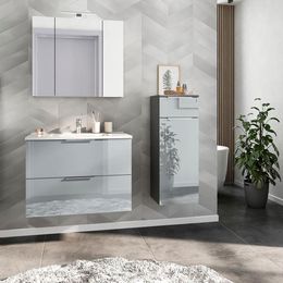 Badmöbel-Set Germania "Oakland", grau (graphit, silbergrau), B:132cm H:200cm T:47cm, Glas, Spanplatte, Kastenmöbel-Sets, inkl. WT-Unterschrank, Spiegelschrank und Schrank