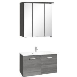 Badmöbel-Set Welltime "Ravenna", grau (grafit, eichefarben), Kastenmöbel-Sets, Breite 70 cm, inklusive Bad-Spiegel