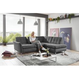 Ecksofa DIE PLANBAR "MP-IN20016 L-Form mit Kaltschaum-Polsterung", grau (anthrazit), B:242cm H:87cm T:116cm, 100% Polyester, Sofas, Ecksofa, wahlweise mit Kopfst&uuml;tzen und Bettfunktion, mit Kaltschaum-Polsterung