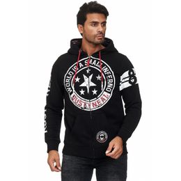 Sweatjacke Rusty Neal, Herren, Gr. S, schwarz, 70% Baumwolle, 30% Polyester, bedruckt, normal, ohne Ausschnitt, Sweatjacken, mit coolen Printmotiven