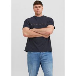 Jack & Jones PlusSize Rundhalsshirt "JJESTAR JJ TEE SS NOOS PLS", Herren, Gr. 5XL, blau (schwarz navy), Single Jersey, Obermaterial: 100% Baumwolle, JACK & JONES PLUSSIZE, bedruckt, loose fit taillenbedeckt, Rundhals, gerader Abschluss, Shirts, mit Logo Schriftzug