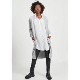 Longstrickjacke Vila "VIRIL LONG L/S KNIT CARDIGAN - NOOS", Damen, Gr. M, grau (hellgrau, meliert), Feinstrick, Obermaterial: 50% Viskose, 27% Nylon, 23% Polyester, lässig geschnitten knielang, V-Ausschnitt, Bündchen, Strickjacken, in knielanger Form