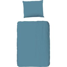 Bettwäsche Good Morning "Good Morning Uni", blau, B/L: 100cm x 135cm, 1 Stk., 1 Stk., Renforcé, B/L: 60cm x 40cm, 2 Stk., Renforcé, Obermaterial: 100% Baumwolle, Bettwäsche, 100% Baumwolle, Renforcé, 135x200, Unifarben, Reißverschluss, Weiß