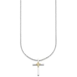 Kette mit Anhänger Bruno Banani "Schmuck Geschenk Halskette Kreuz mit Steinen bicolor", gold (edelstahlfarben, gelbgoldfarben), Halsketten, Damen, Edelstahl, L: 47 B: 2mm, mit Zirkonia (synth.), B:2mm