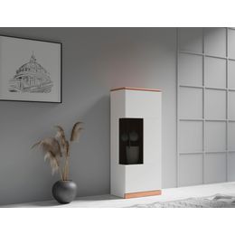 Vitrine Home Affaire "Ribe,125cm hoch,4 Fächer,1Glasboden variabel einsetzbar", weiß (weiß, kernbuche), B:50cm H:125cm T:35cm, Schränke, Oberplatte Kernbuche massiv,dunkles Glas, schwarze Metall Griffe