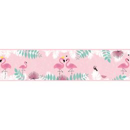 A.S. Création Bordüre A.S. CRÉATION "Flamingo Love", rosa (rosa weiß türkisgrün), B:0,16 L:5, Papier, Tapeten, Tapete Kinder Borte Wohnzimmer Schlafzimmer Küche Design Kinderzimmer