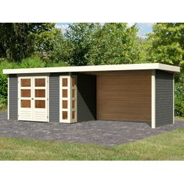Gartenhaus Karibu "Nordsee 4", grau (terragrau, elfenbeinfarben, naturbelassen), ohne Fußboden, Rückwand Seitenwand, ohne Dacheindeckung, Holzwerkstoff, Gartenhäuser