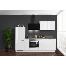 Küchenzeile KOCHSTATION "KS-Scafa, vormontiert, mit höhenverstellbaren Füßen", weiß (küche: weiß, korpus: weiß, arbeitsplatte: stahlfarben dunkel), B:260cm T:60cm, Komplettküchen-Sets, vormontiert, wahlweise mit E-Geräten, mit Soft-Close, Breite 260 cm