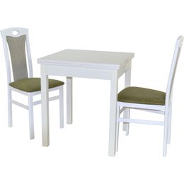 Essgruppe "3tlg. Tischgruppe", weiß (weiß, grün, weiß), B:45cm H:95cm T:48cm, FSC-zertifiziertes Massivholz, HOFMANN LIVING AND MORE, Sitzmöbel-Sets, Stühle montiert