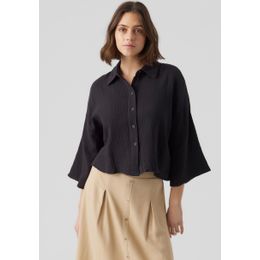 Véro Moda Hemdbluse VERO MODA "VMNATALI CROP SHIRT WVN NOOS", Damen, Gr. L, schwarz, Web, Obermaterial: 100% Baumwolle, unifarben, Modisch, regular fit kurz, weit, Blusen