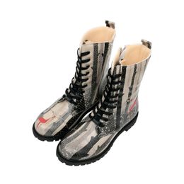Schnürboots DOGO "Zipsy High-Top Boots You Are The Colour Of My Life Damen", Damen, Gr. 38, Normalschaft, grau, Lederimitat, Schuhe, Handgefertigt