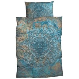 Bettwäsche CASATEX "Sleep Tight", blau (türkis), B/L: 135cm x 200cm, 1 Stk., 1 Stk., Satin, B/L: 80cm x 80cm, 2 Stk., Satin, Obermaterial: 100% Baumwolle, Bettwäsche, stilvoll und exklusiv