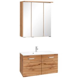 Badmöbel-Set Welltime "Ravenna", braun (eichefarben), Kastenmöbel-Sets, Breite 70 cm, inklusive Bad-Spiegel
