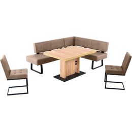 K+w Komfort & Wohnen Essgruppe K+W KOMFORT & WOHNEN "Spider II", beige (sand 35,), B:195cm H:88cm T:50cm, Sitzmöbel-Sets, langer Schenkel wahweise in 2 Breiten, 2 Freischwinger, 1 Tisch