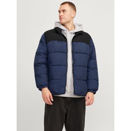 Jack & Jones PlusSize Steppjacke "JJMOON STAND COLLAR PUFFER PLS", Herren, Gr. 5XL, blau (navy blazer detail:blocking), Web, Obermaterial: 100% Polyester, JACK & JONES PLUSSIZE, colorblocking, normal, elastischer Bund, Jacken