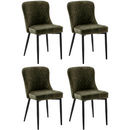 4-Fußstuhl MCA furniture "ABOSHI Esszimmerstuhl (4er Set)", grün (olive, schwarz), B:46cm H:85cm T:58cm, Polyester, Stühle, Taschenfederkern, Metall schwarz,Vintage-Veloursoptik,belastbar 120 kg
