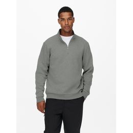 Only & Sons Sweatshirt ONLY & SONS "ONSCERES HALF ZIP SWEAT", Herren, Gr. M, grau (castor gray), angeraute Sweatware, Obermaterial: 65% Baumwolle, 35% Polyester, unifarben, regular fit normal, hoch geschlossener Ausschnitt, Rippbündchen, Sweatshirts