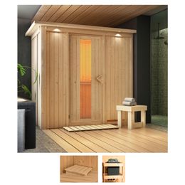 Sauna Karibu "Vada", beige (naturbelassen), ohne Ofen, (ohne Ofen), Saunen, ohne Ofen