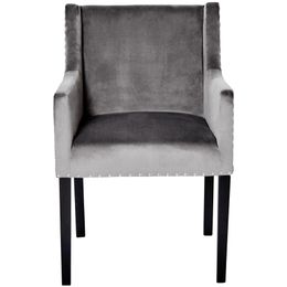 Esszimmerstuhl Jahnke "SAVIK KENT", grau (anthrazit, schwarz), B:58cm H:88cm T:62,5cm, Polyester, Stühle, Nieten-Optik, Griff an Rückenlehne