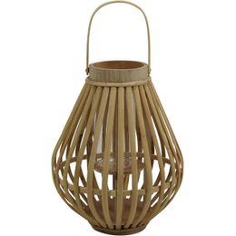 Kerzenlaterne AM Design "Kerzenhalter mit Henkel, aus Bambus und Glas", beige (natur), H:36cm &Oslash;:28cm, Bambus, Glas, Kerzenhalter, H&auml;ngewindlicht, Teelichthalter, H&ouml;he ca. 36 cm