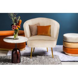 Sessel Kayoom "Loulan 125, gemütlicher Cocktail-Sessel, edler Samtbezug", beige (creme), B:76cm H:78cm T:67cm, Bezug:100% Polyester (Samt) Korpus:Sperrholz Gestell:Eisen, Sessel, Cocktail-Sessel, Rückenlehne mit Ziernaht, Metallbeine in Gold