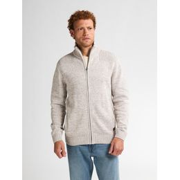 Strickjacke PETROL INDUSTRIES, Herren, Gr. M, weiß (antique weiß melee), Strick, Obermaterial: 87% Baumwolle, 13% Polyester, meliert, regular fit normal, ohne Ausschnitt, Rippbündchen, Strickjacken, mit Stehkragen
