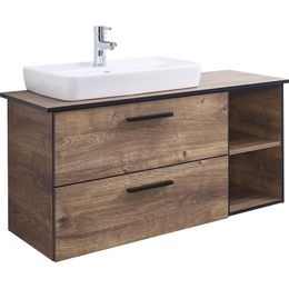 Badmöbel-Set SAPHIR "Quickset 374 Keramik-Aufsatzwaschtisch mit Unterschrank, 103 cm breit", braun (eiche ribbeck quer nachbildung), B:103cm H:61,6cm T:44,5cm, Spanplatte, Kastenmöbel-Sets, Waschplatz mit 2 Schubladen, 2 Fächer, Eiche Ribbeck quer Nachbildung
