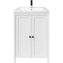 Waschtisch Welltime "SYLT", weiß (weiß, weiß), B:62cm H:85cm T:47cm, FSC-zertifizierter Holzwerkstoff, MDF, Waschtische, Badmöbel inkl. Keramikwaschbecken, Breite 60cm
